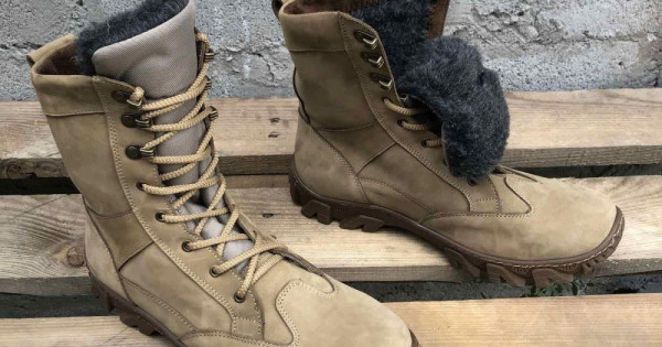 Ukrainian military boots "Typhoon" beige winter high boots Tactical ...
