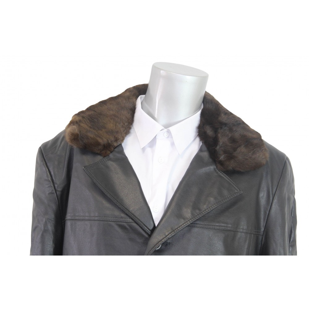 Soviet Union Original Air Force Black Leather Uniform Overcoat with collar