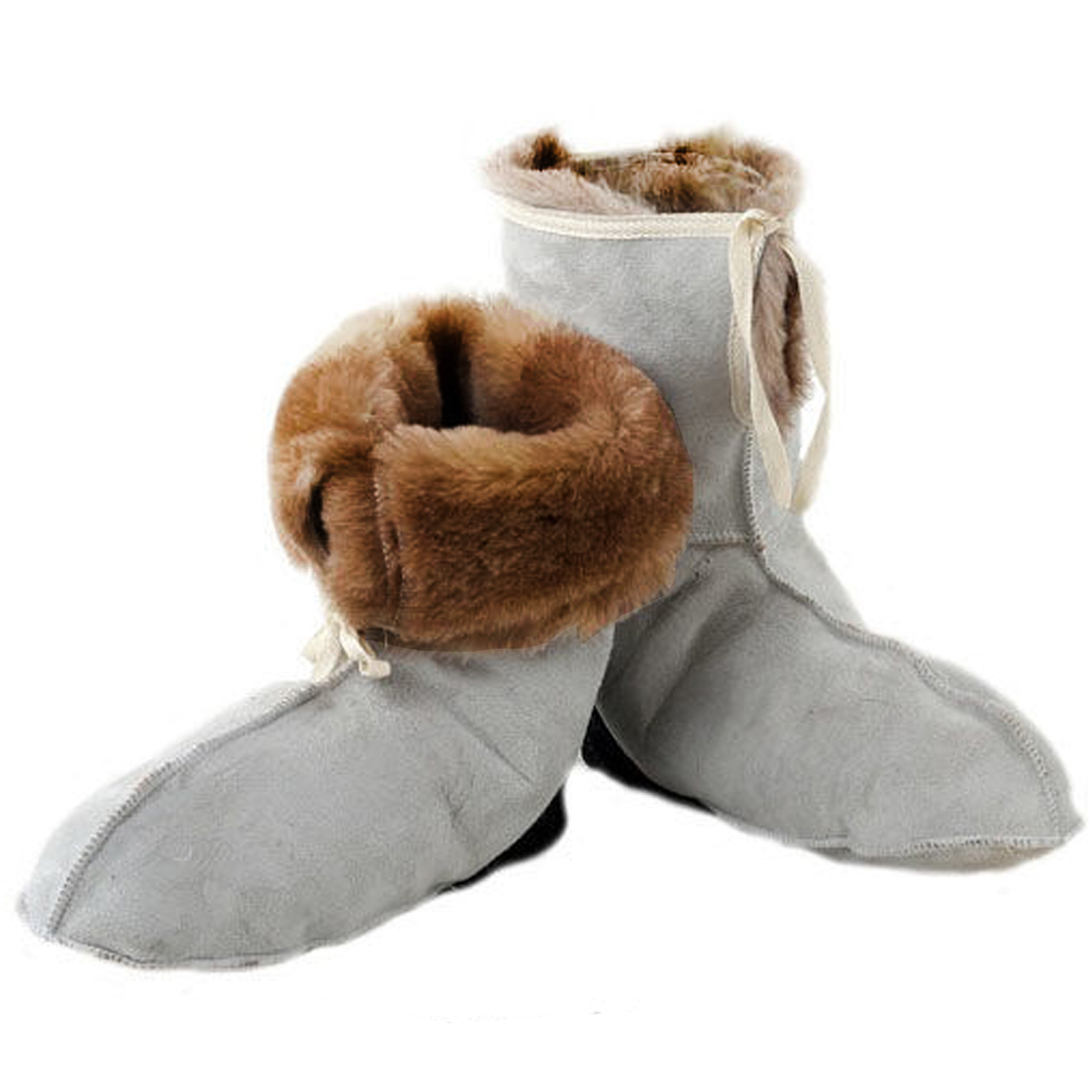 Winter White/Brown Sheepskin fur house slippers warm socks