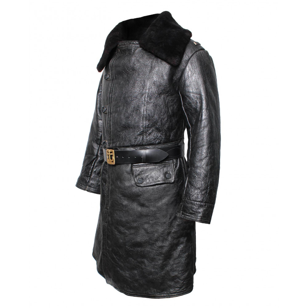 Black Bekesha Tulup Leather Sheepskin Coat Soviet Navy High Rank Officers