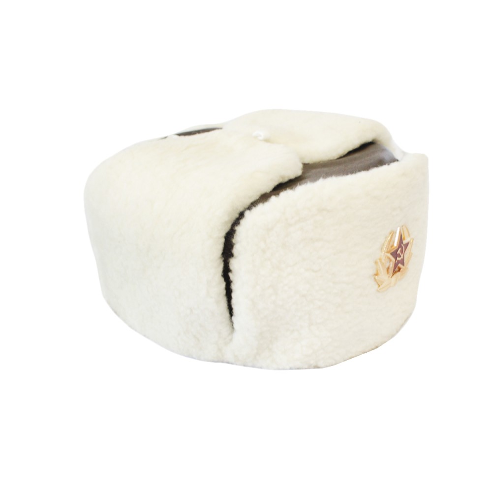 warm Leather hat USHANKA with white fur