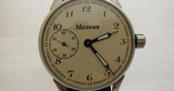 mechanical white wrist watch Molniya TRANSPARENT