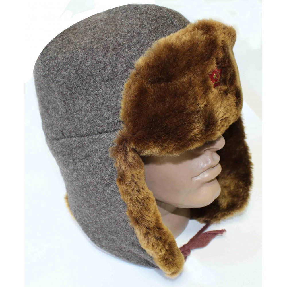 Soviet Warm Brown Ushanka Hat With Synthetic Fur