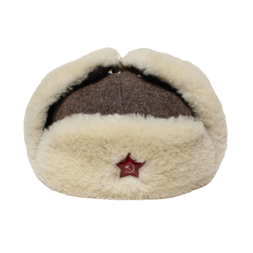 Red Army winter white fur hat Ushanka RKKA