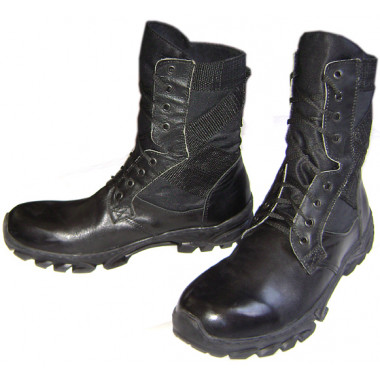Black leather tactical airsoft high boots