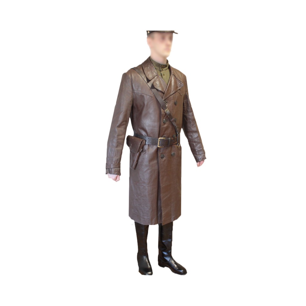 NKVD Soviet Russian Officer Leather Overcoat with hat and boots